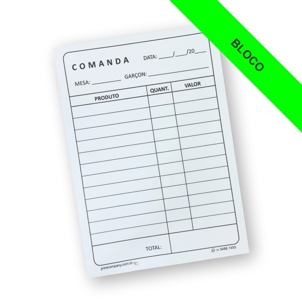 Bloco de Comanda c/ 100 Folhas e Pauta | Print Company